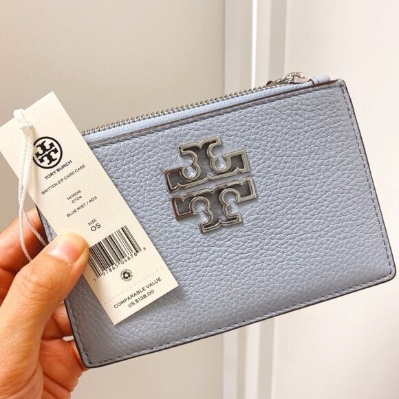 Tory Burch | Bags | Tory Burch 4106 Britten Zip Card Case In Blue Mist ...